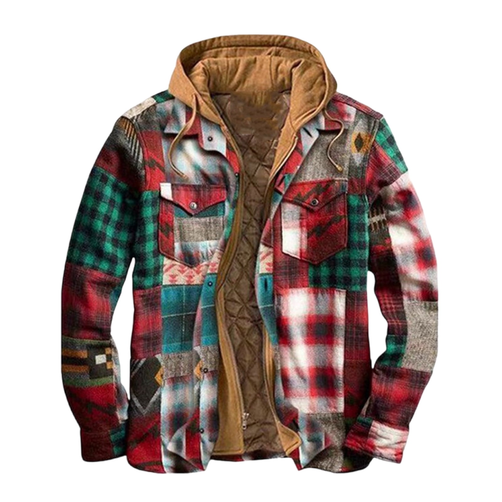 Click here for Wrkekc Mens Checkered Print Fleece Jacket With But... prices