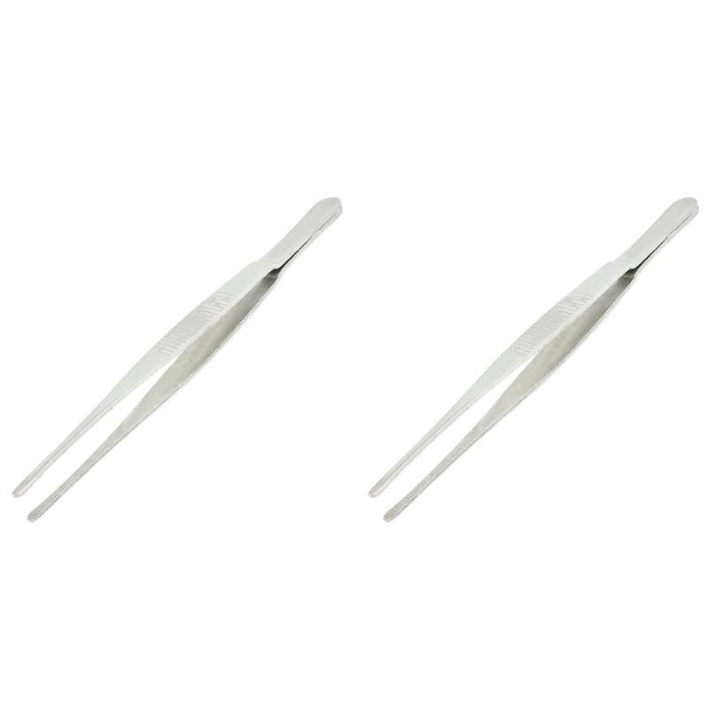 2X 5.5 Inch Long Silver Tone Stainless Steel Round Tip Tweezers ...