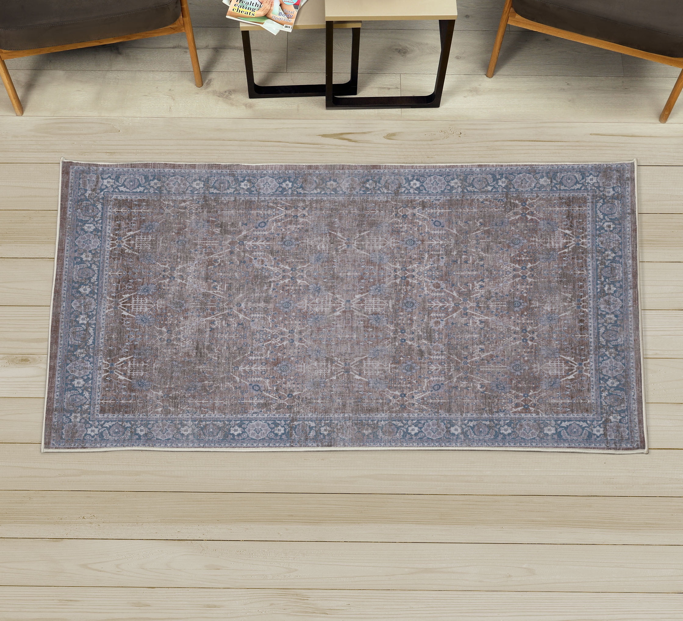 Ethnic Decorative Rug, Weathered Look Abstract Nostalgic Floral ...