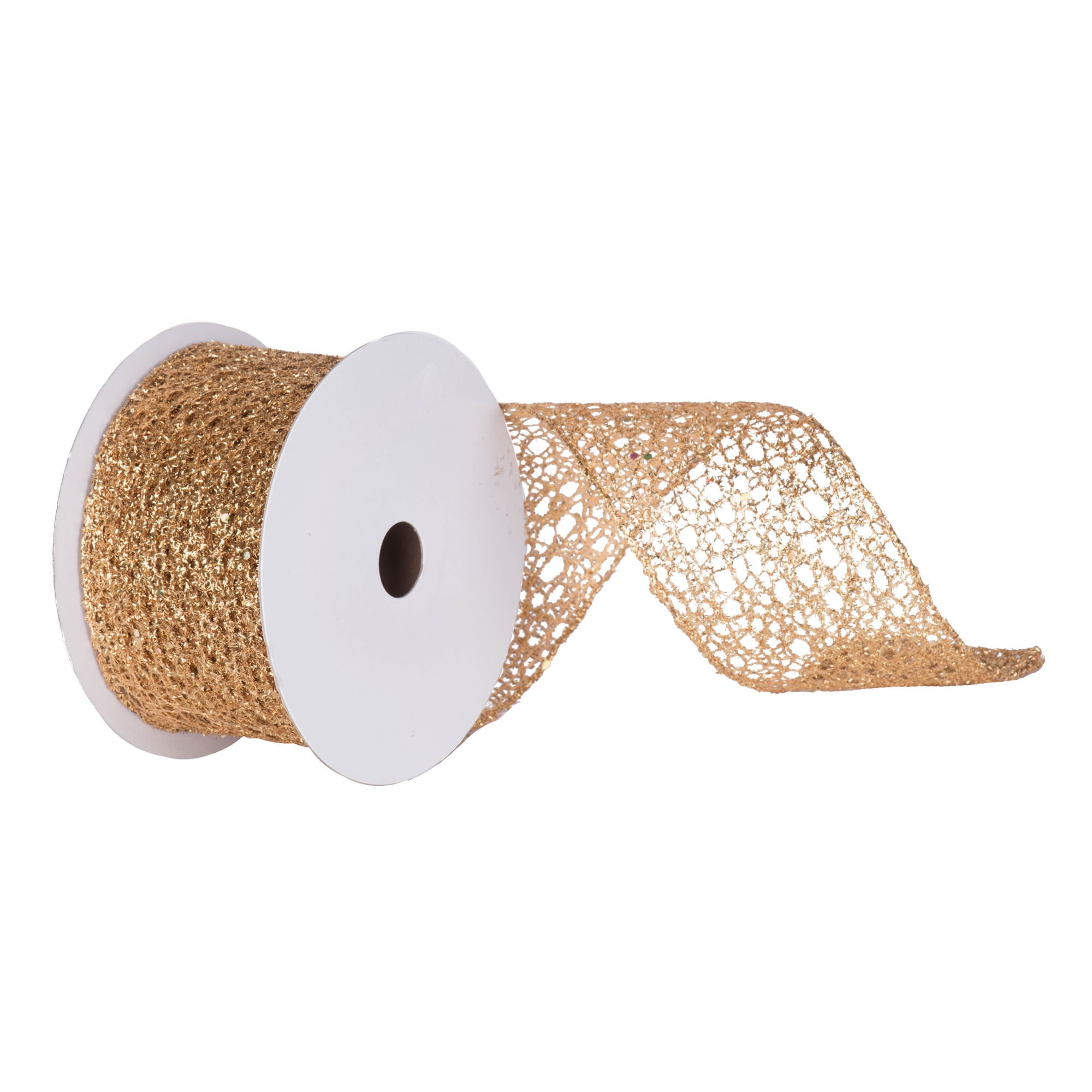 Vickerman 2.5" x 10yd Gold Glitter Mesh Ribbon - Walmart.com - Walmart.com