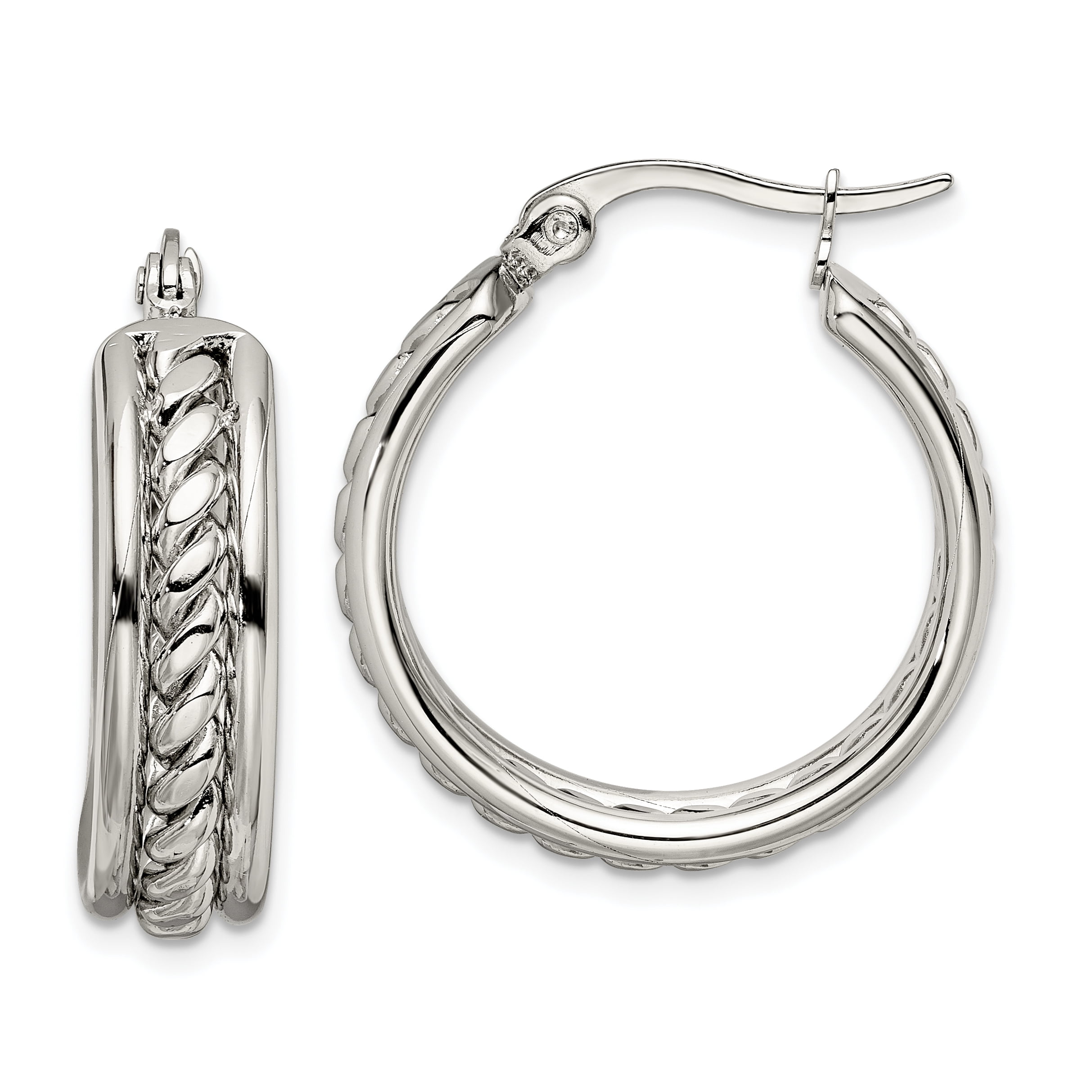 Primal Steel - Stainless Steel 25mm Twisted Middle Hoop Earrings ...