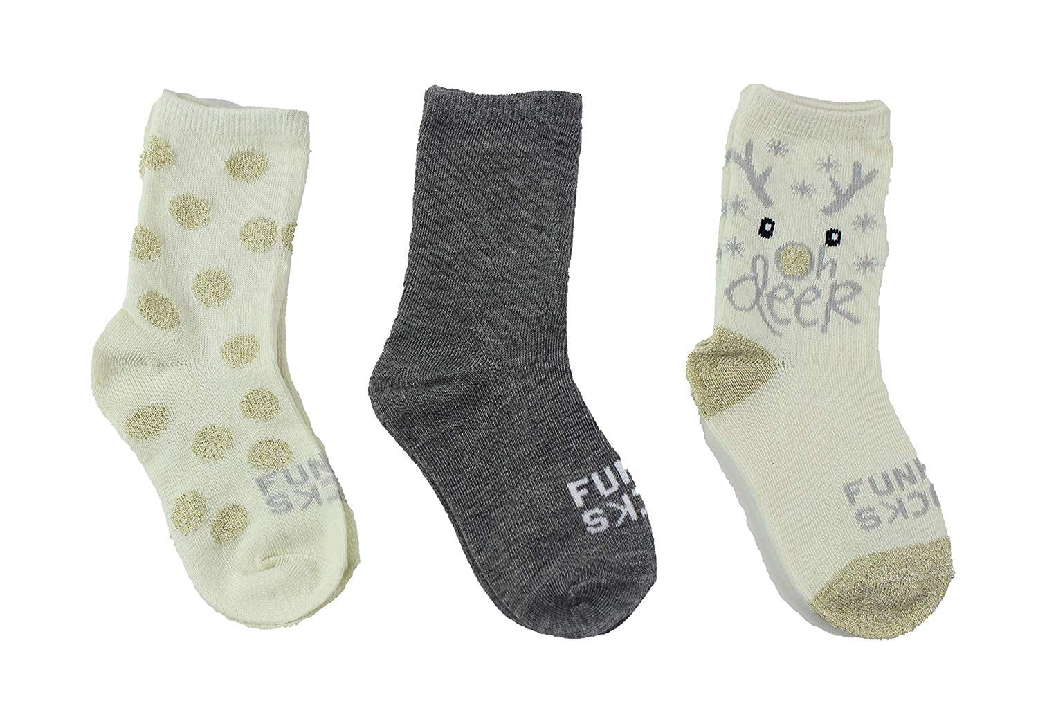 Funky Socks Kids 3-Pack Crew Socks Holiday Mix (Little Reindeer, Kids ...