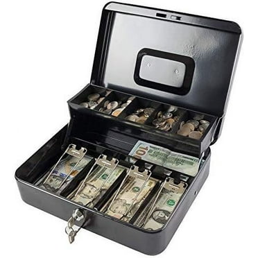 Honeywell Small Steel Money Lock Box 6202 with Key, Removable Cash Tray ...