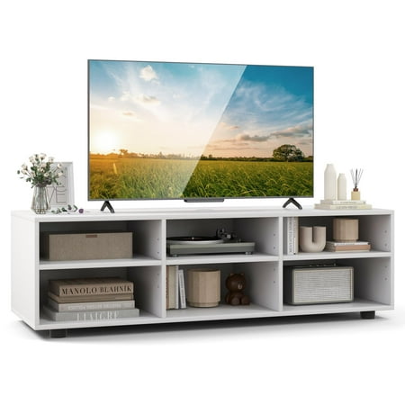Giantex TV Stand, TV Console Cabinet w/6 Open Compartments & 3 ...