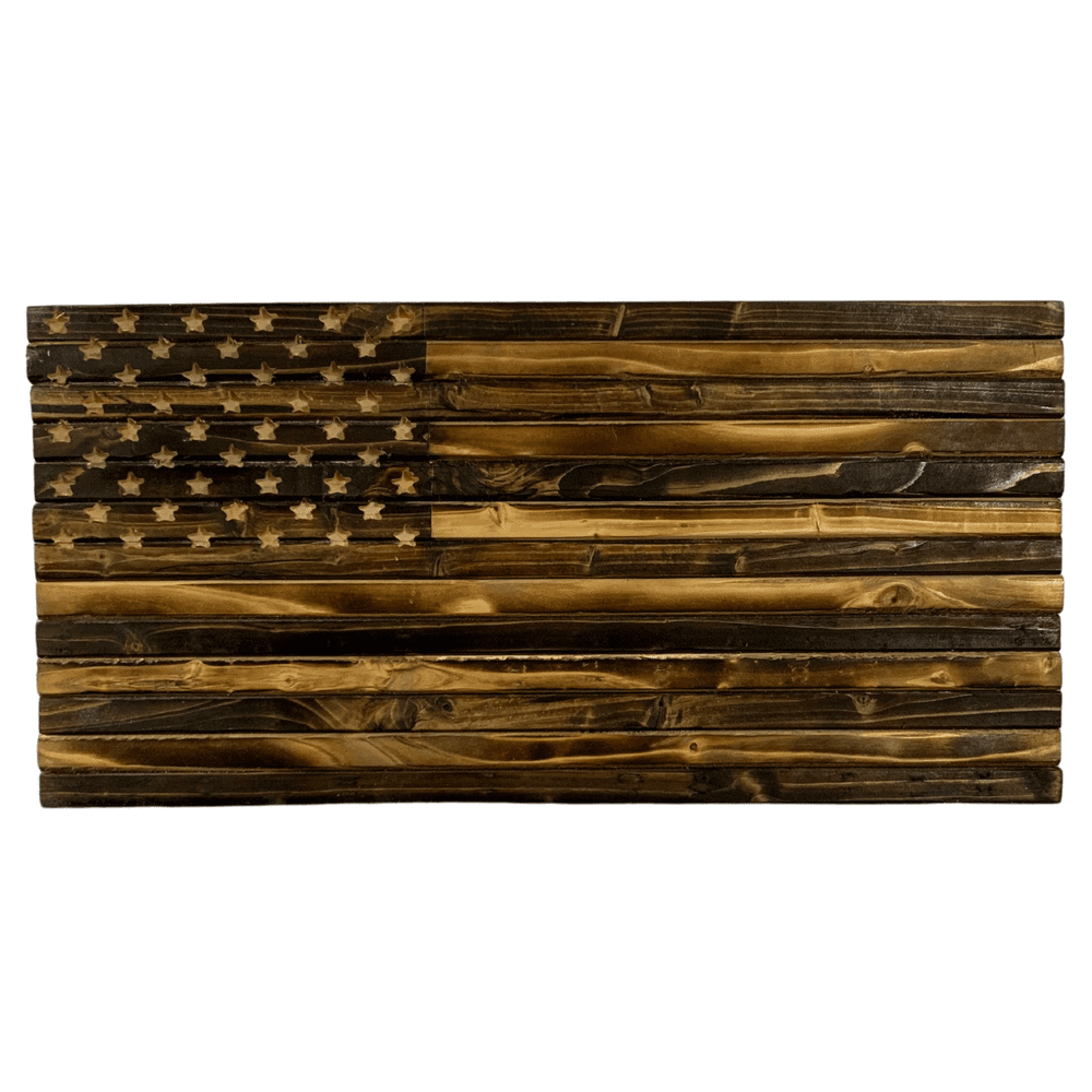 Rustic Small Handmade Natural Finish Wooden American Flag Indoor ...