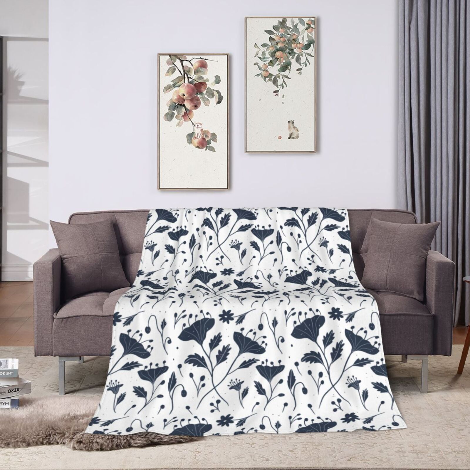ZNDUO Hand Drawn Pressed Flowers Pattern Throw Blanket, Lightweight ...