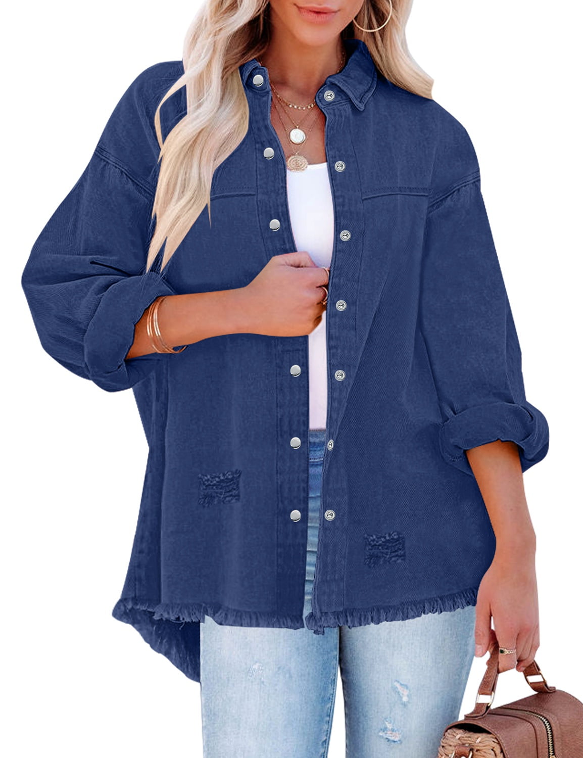 luvamia Classic Jean Jackets for Women Basic Long Sleeve Button Downs ...