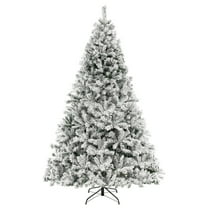 Gymax 7 FT Pre-Lit Snow-Flocked Xmas Tree 3-Minute-Setup Artificial Hinged Christmas Tree ...