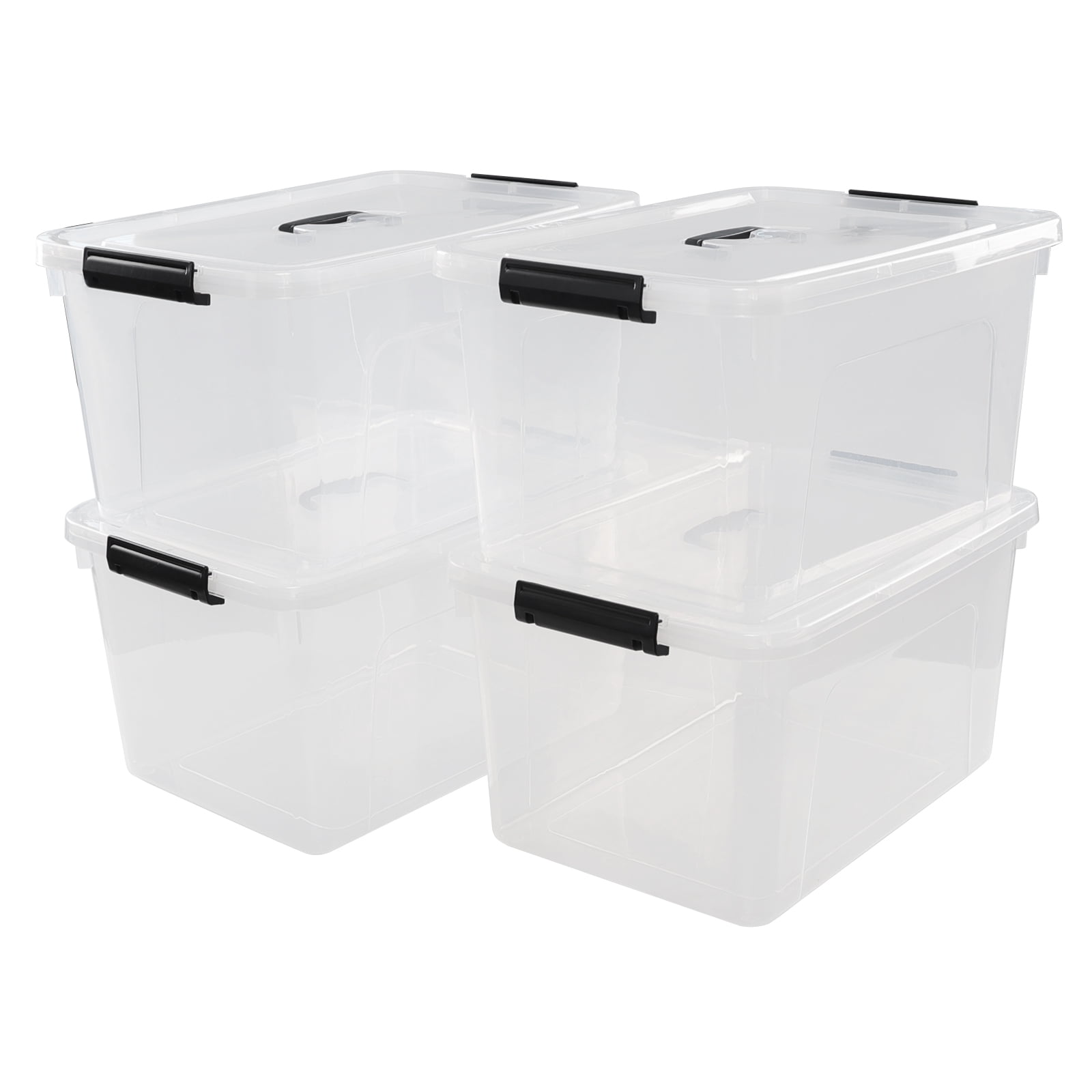 Buyitt 4-Pack 18 L Plastic Storage Latch Boxes with Lids, Clear ...