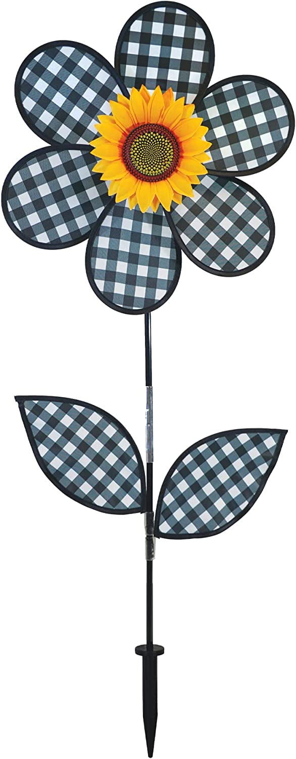 In the Breeze 2648 — 16-Inch Gingham Sunflower Spinner with Leaves ...