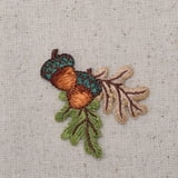 Two Acorns - Brown and Green Fall Leaves - Iron on Applique ...