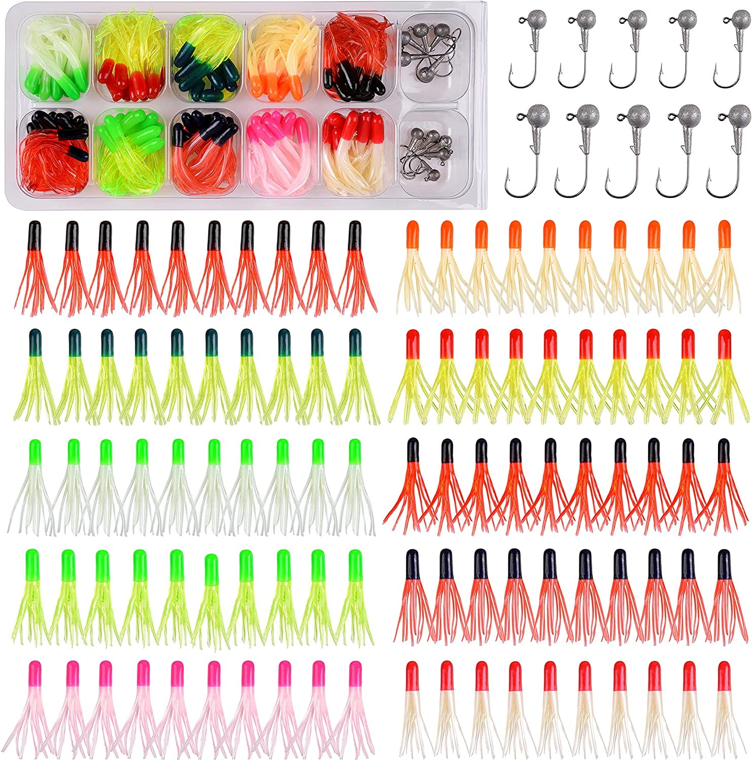 OROOTL 110pcs Soft Fishing Lures Jig Head Hooks Kit, Crappie Jigs Heads ...