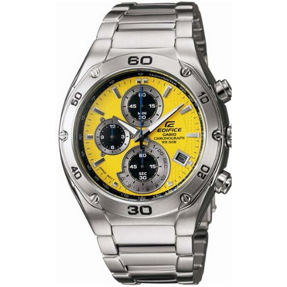 Casio - Men's Stainless Steel Yellow Dial Chronograph Link Bracelet ...