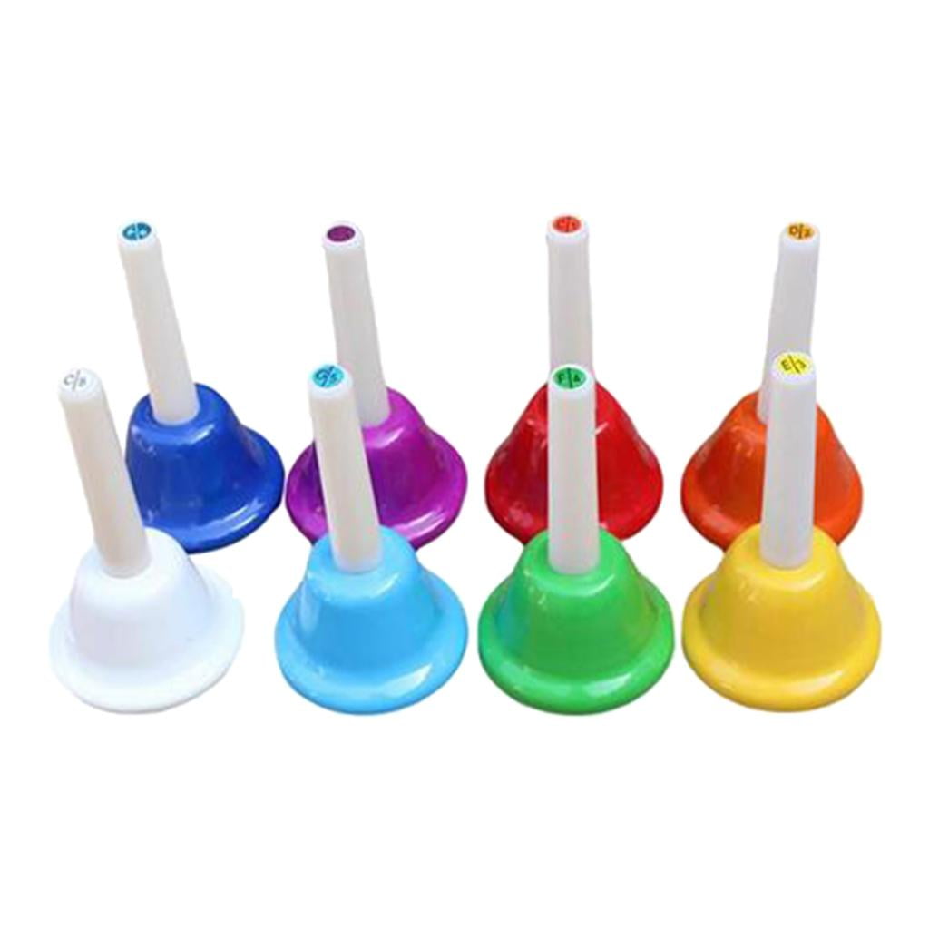 8pcs Coloful Musical Hand Bell Set, 8 Note Diatonic Metal Hand Bells ...