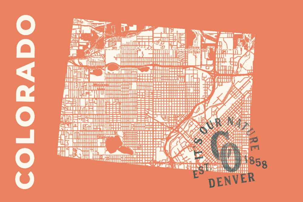 Denver, Colorado, Wayfinder Collection, City Map and State Shape (16x24 ...