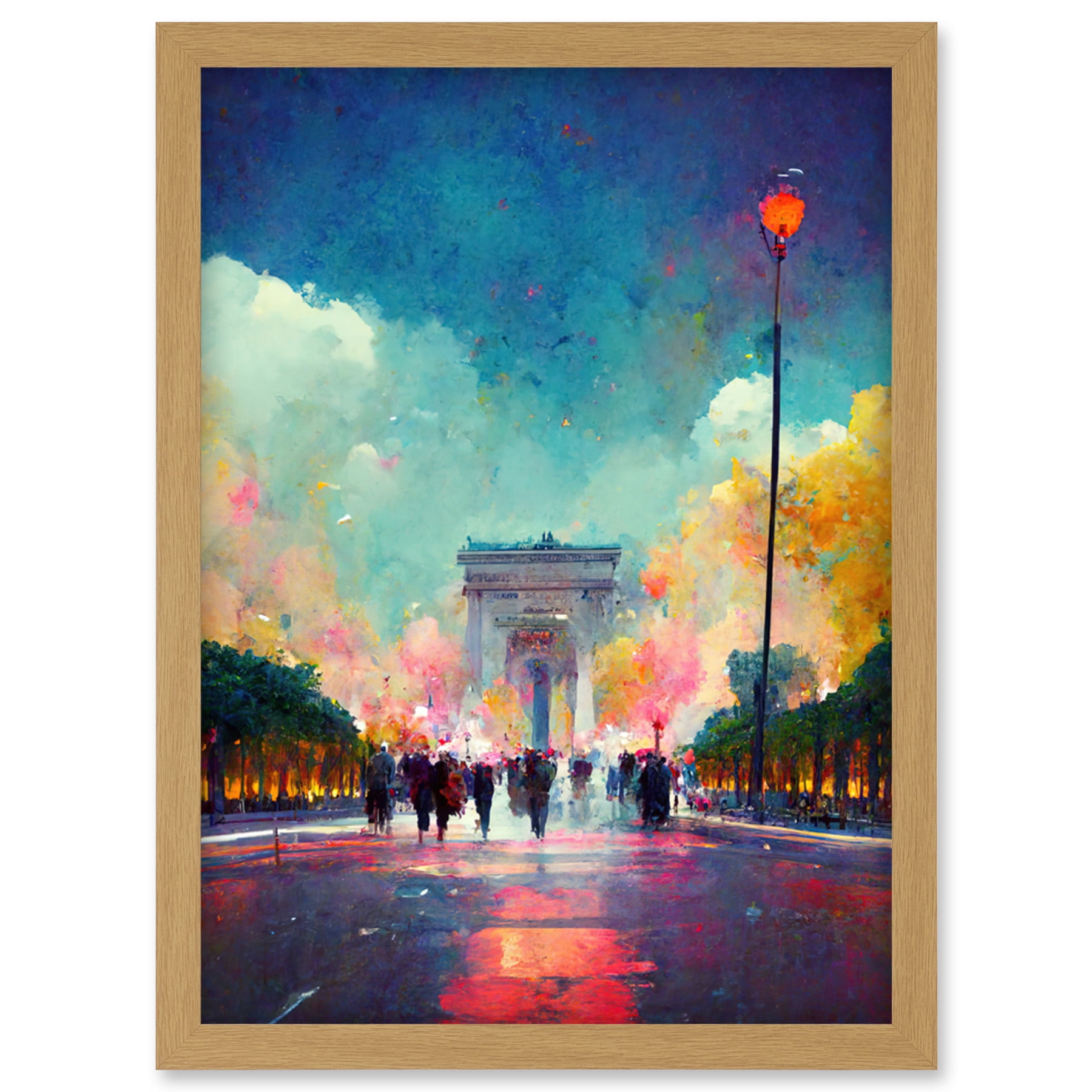 Colourful Champs-Elysees And Arc De Triomphe Modern Artwork Framed Wall ...