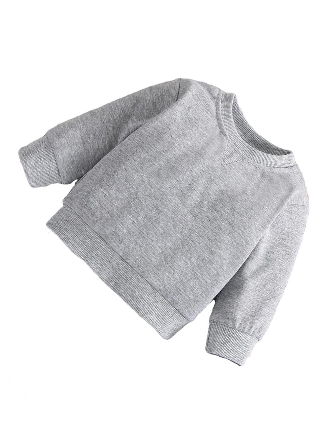 Solid Round Neck Pullovers Long Sleeve Grey Baby Sweatshirts (Baby's ...