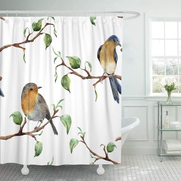 PKNMT Watercolor Pattern Tree Branches and Birds Hand Spring Robin ...