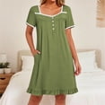 Bxsruta Women's Boat Neck Lace Trim Short Sleeve Nightgown with Pockets ...