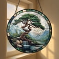 Bonsai Tree Stained Glass Style Suncatcher Round Window Decor, Zen ...