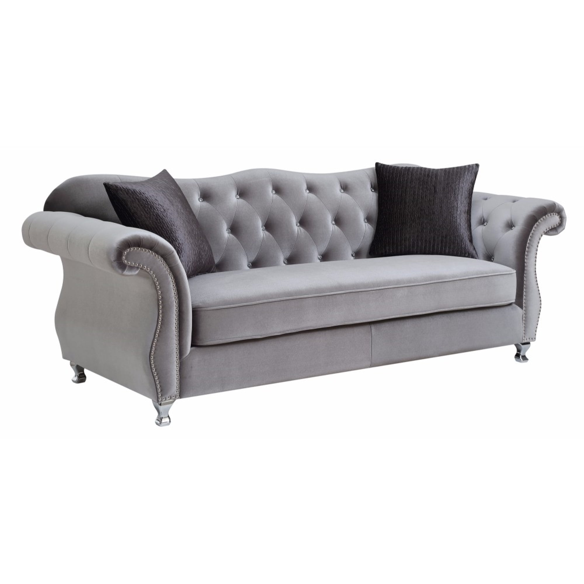 Glamorous Sofa With Crystal Button Tufting, Silver - Walmart.com