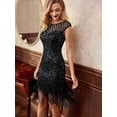 Black Sequin Embroidery Tassel Boat Neck Bodycon Flapper Cocktail Dress ...