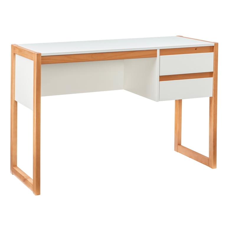 Linon Brock Wood Two Drawer Desk in White and Natural - Walmart.com