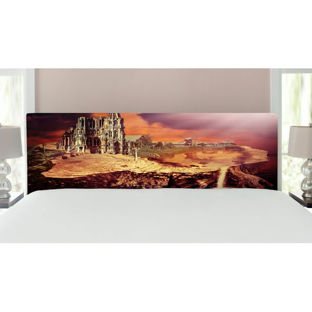Gothic Headboard, Fantasy Castle and Village on Stump in the Water ...