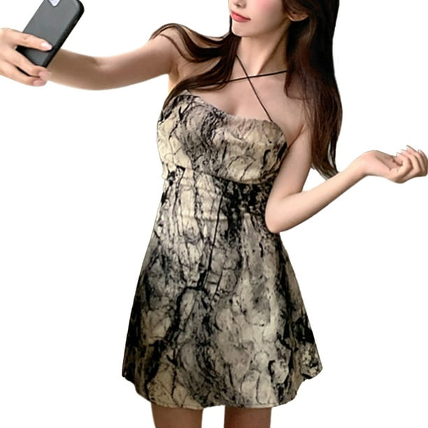 Bulingna Female Close-Fitting Dress, Tie-Dyed Sleeveless Spaghetti ...