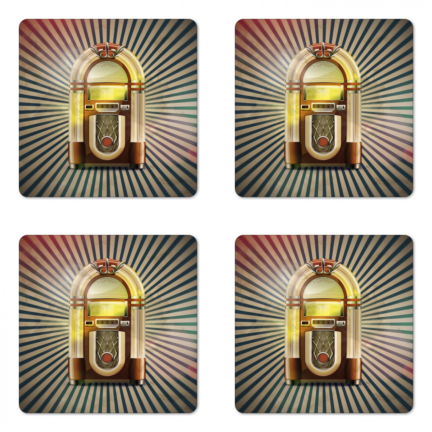 Jukebox Coaster Set of 4, Retro Vintage 50s Pin up Inspired Striped ...