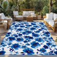 Blue Flower Outdoor Rug, Watercolor Floral Wood Striped Country Modern ...
