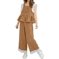 Ahabrexf Short Sleeve Lace Top and Flared Pants 2 Pc Set for Girls with ...