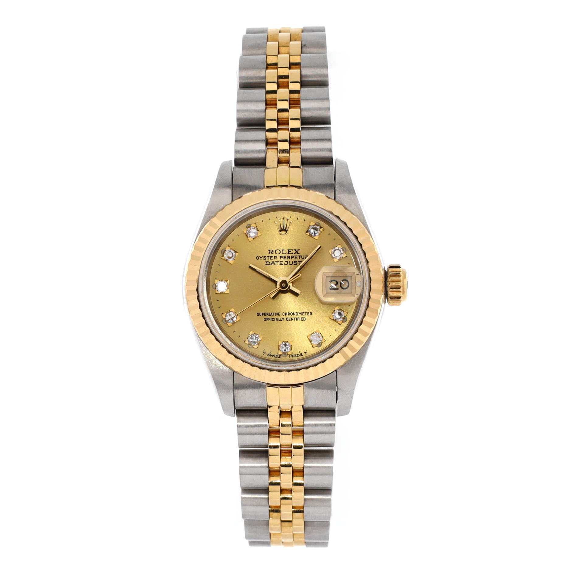 Pre-Owned Oyster Perpetual Datejust Automatic Watch Stainless Steel and Yellow Gold with Diamond ...