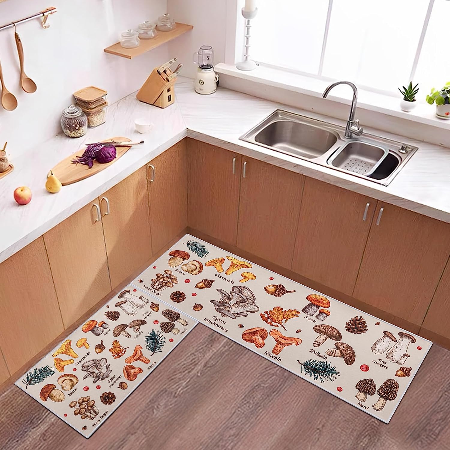 Mushroom Kitchen Mats for Floor, Set of 2 Non Skid Washable Kitchen ...