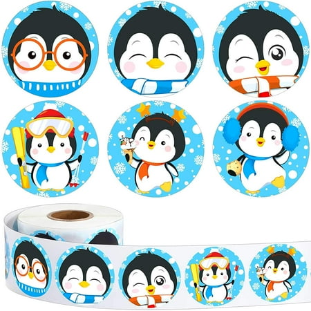 600 Pieces Cute Penguin Stickers Winter Stickers Roll 1.5 Inch Cartoon ...