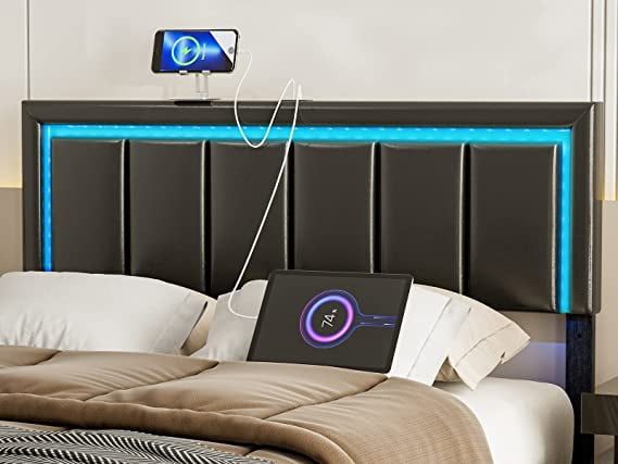 IKIFLY Full Size LED Headboard with 2 USB Ports, Adjustable Height ...