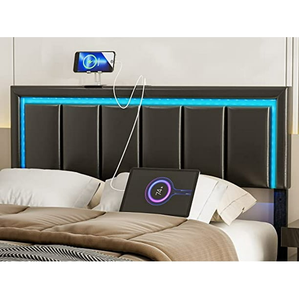 IKIFLY Full Size LED Headboard with 2 USB Ports, Adjustable Height ...