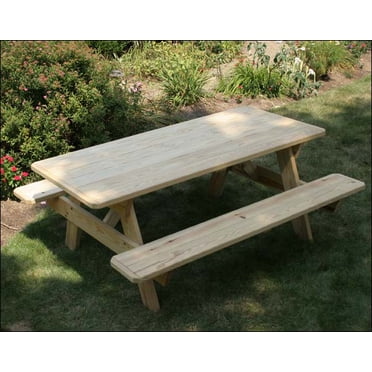 A & L Furniture Yellow Pine Cross Legged Picnic Table with 2 Benches ...