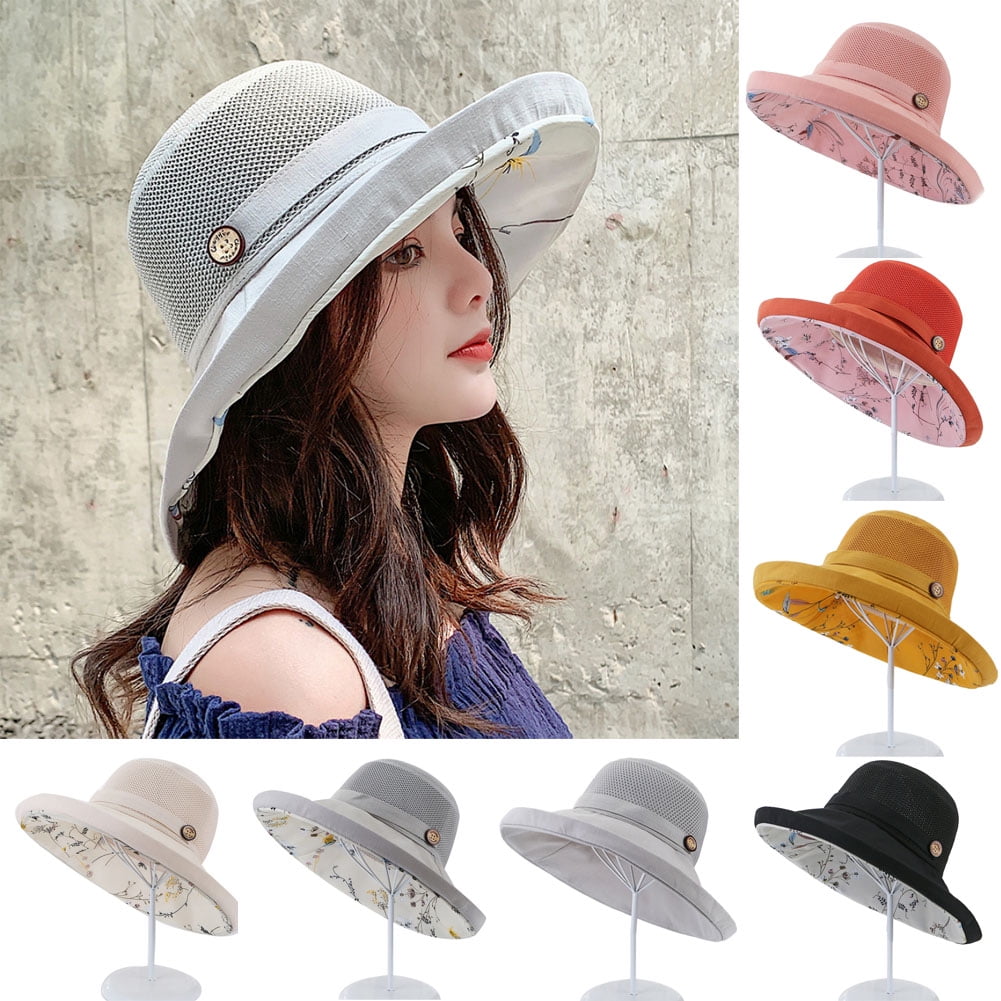 Women Mesh Sun Hats Summer Beach UV Protection Packable Wide Brim ...
