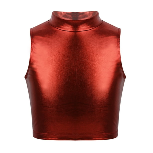 inhzoy Kids Girls Shiny Metallic Turtleneck Crop Tops Vest Ballet ...