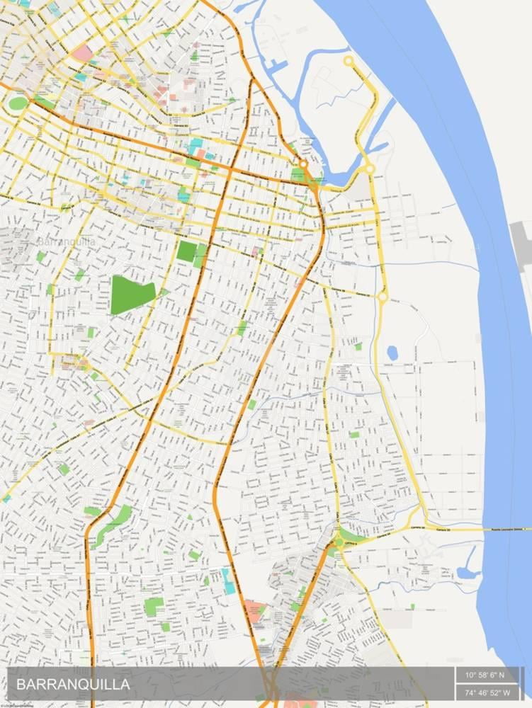 Barranquilla, Colombia Map, Unframed Poster Wall Art Sold by Art.Com ...
