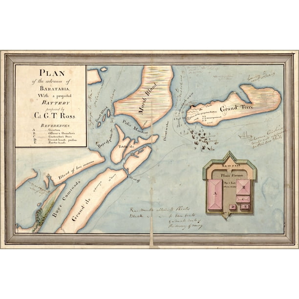 24"x36" Gallery Poster, map of Barataria Bay louisiana War of 1812 ...