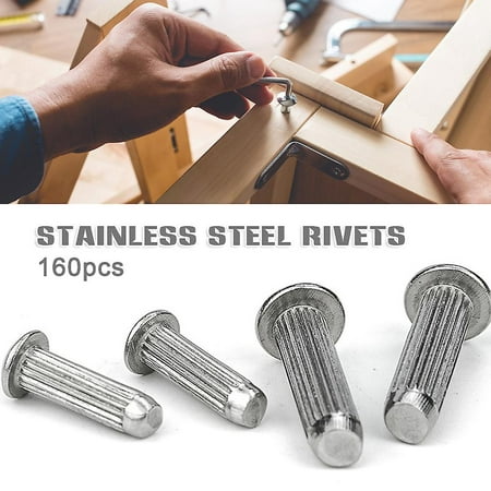 160pcs Solid Rivets Set Stainless Steel Knurled Rivets Boxed Half Round ...