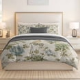 Blue Green Farm Flowers Full Size Bed Set,Retro Floral Art Bedding for ...