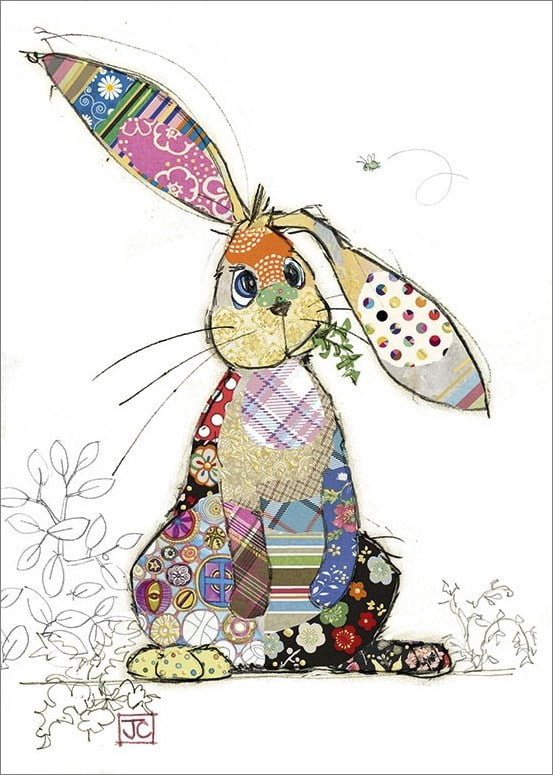 Notes & Queries Patchwork Bunny with Gold Foil Accents Blank Note Card ...