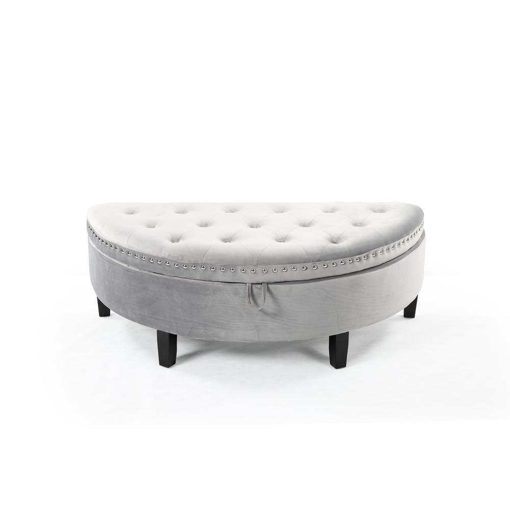 Jacqueline Half Moon Storage Ottoman Button Tufted Velvet Upholstered