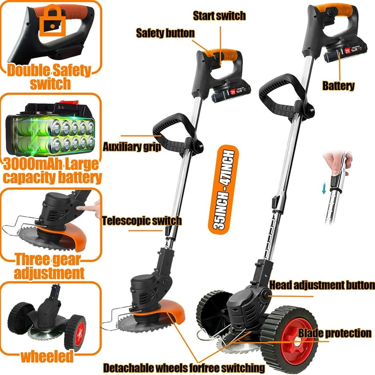 Electric Weed Wacker Cordless Weed Eater Battery Powered Wheel Edger ...