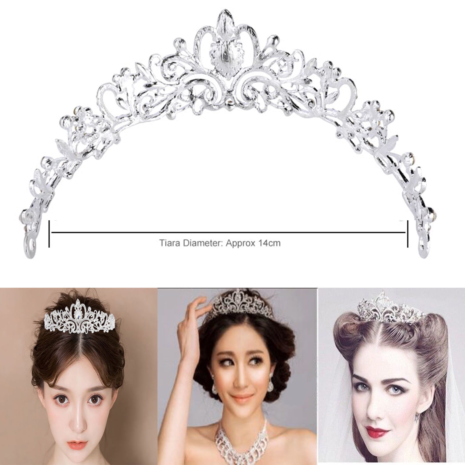 KKSQ Bridal Tiara Princess Crystal Rhinestone Tiara Wedding Crown Veil ...
