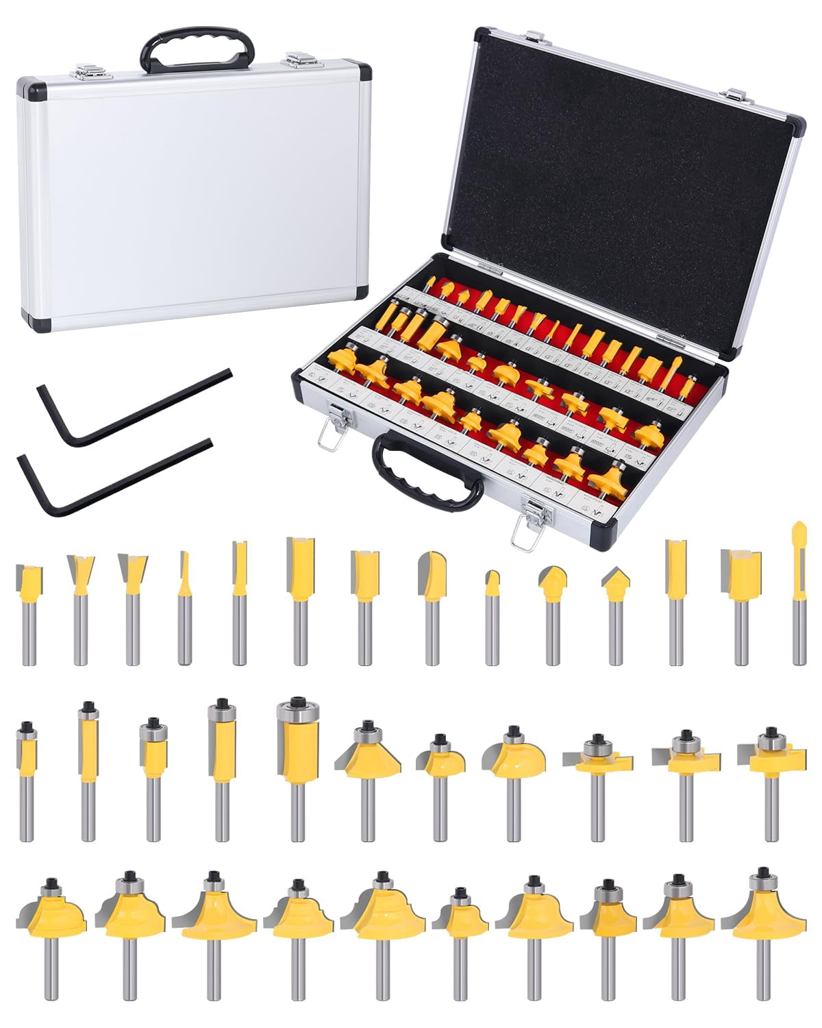 Set de 35 fresas para router EilxMag con vástago de 1/4" y estuche de ...