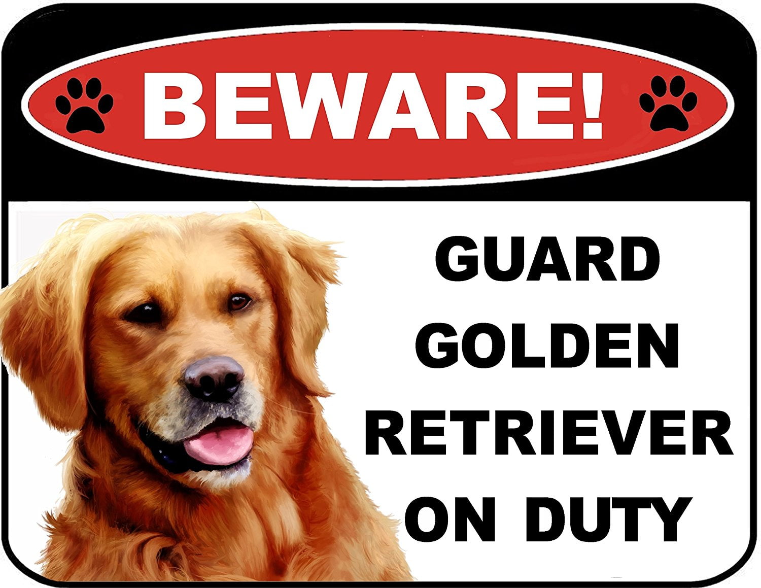 Beware Guard Golden Retriever on Duty (v1) 9 inch x 11.5 inch Laminated ...